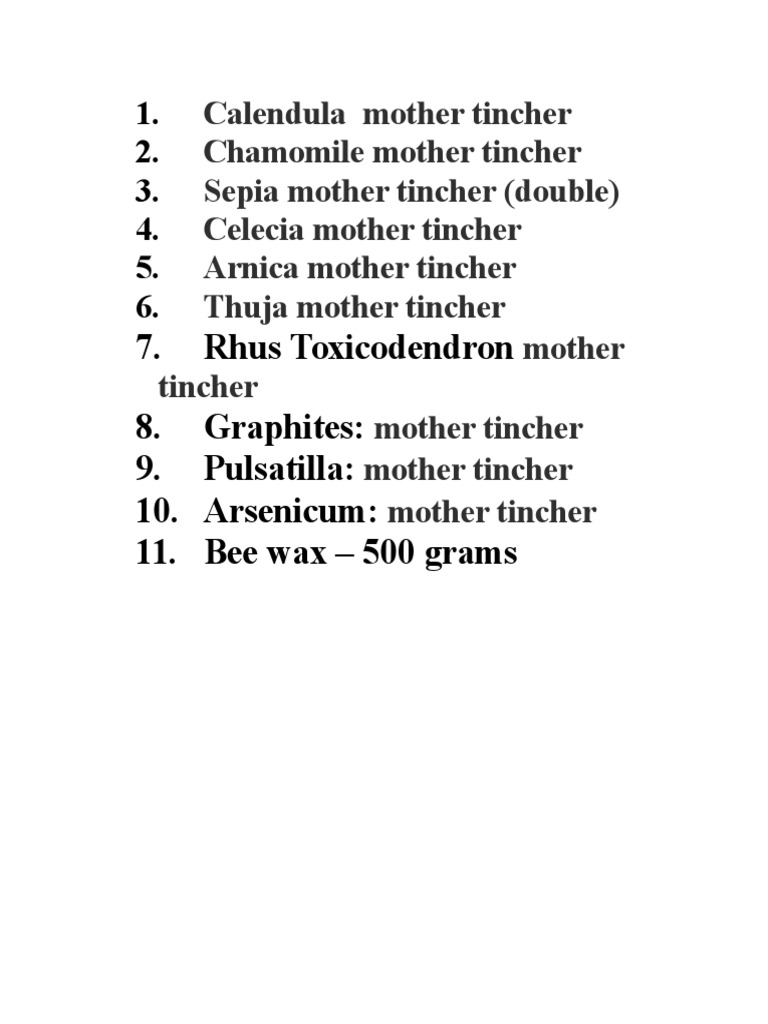 Homeopathy Tinctures List | PDF | Cooking, Food & Wine | Home & Garden