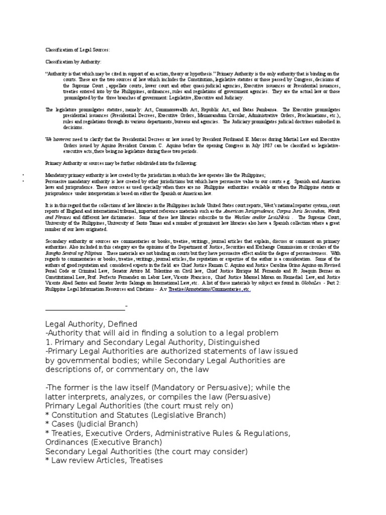 Classification of Legal Sources Explained | PDF | Precedent | Judiciaries