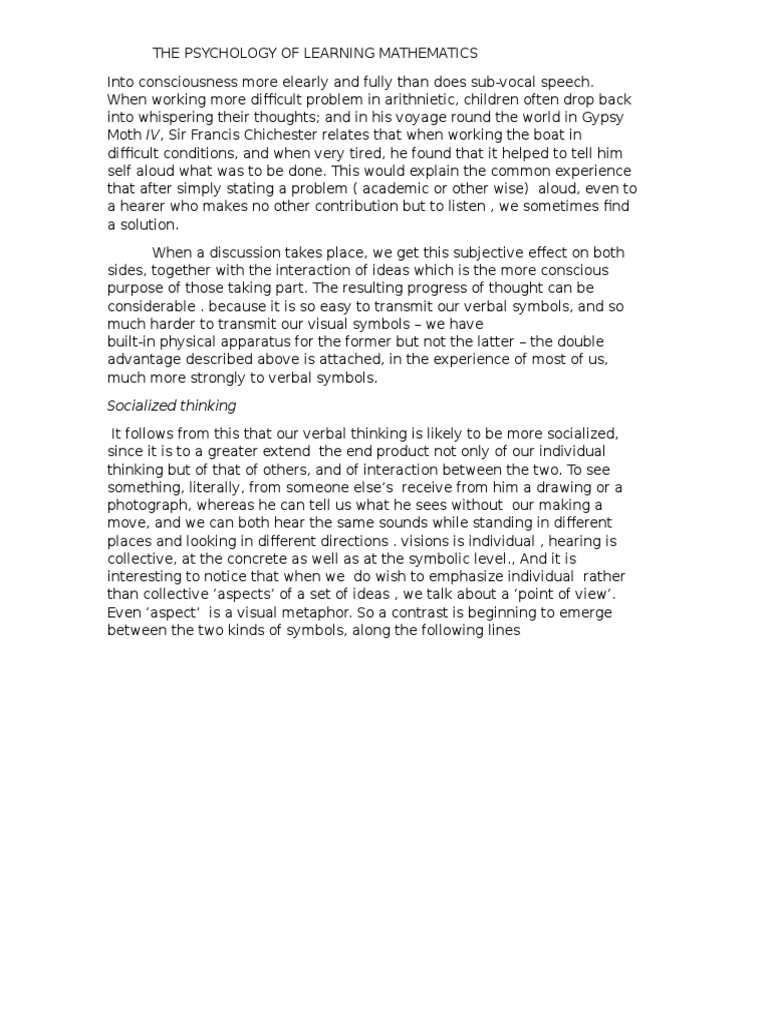 Understanding Mathematics Learning Psychology | PDF | Concept | Abstraction
