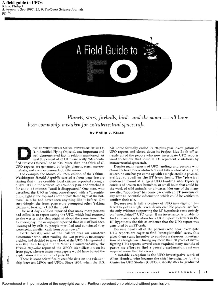 Phil Klass "A Field Guide To UFOs" (1997) | PDF | Young Adult