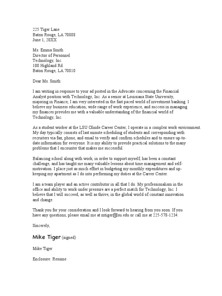Example Formal Cover Letter | PDF | Business