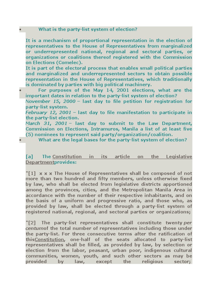 Partylist System of Election | PDF | Politics | Social Science