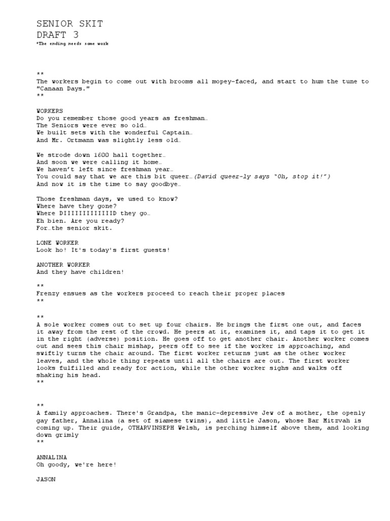 Senior Skit Draft 3: The Ending Needs Some Work | Download Free PDF ...