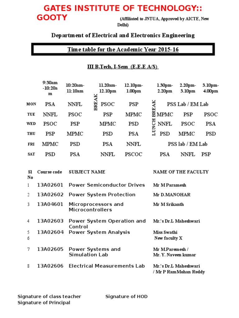 3 Btech 2 Sem Time Table | PDF