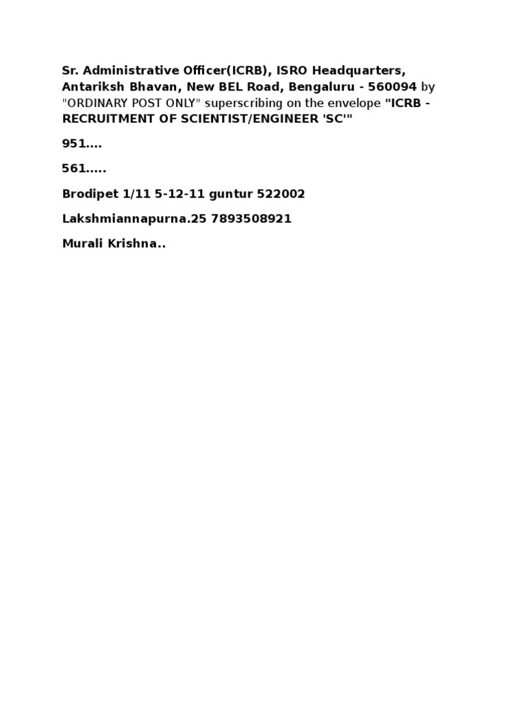 "ORDINARY POST ONLY" Superscribing On The Envelope "ICRB | PDF