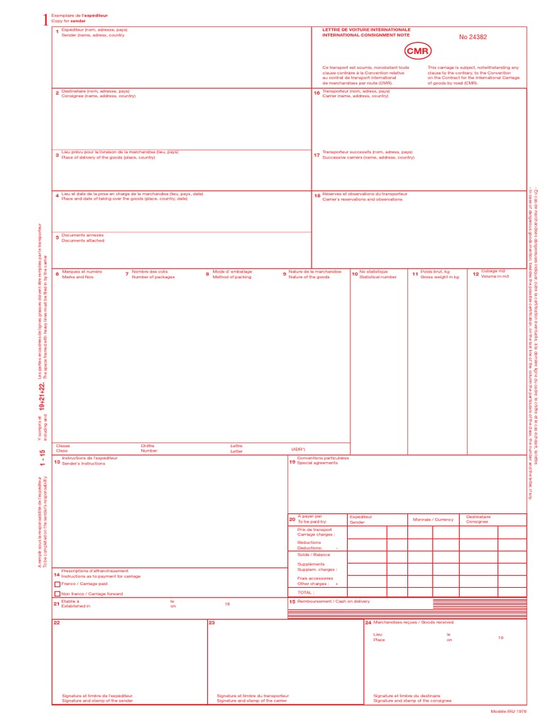 Model CMR | PDF | Consignataire | Paiements