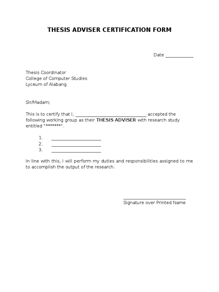 Thesis Adviser Certification Form | PDF