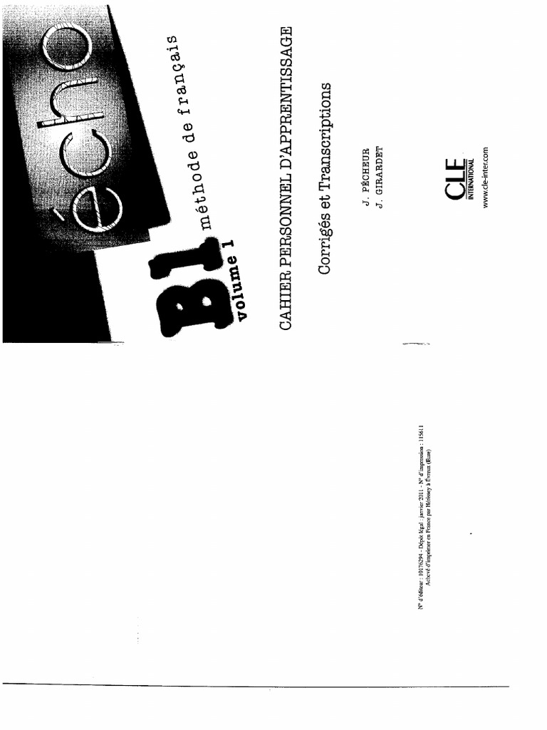 Echo B1 Vol1 Cahier Corriges | PDF