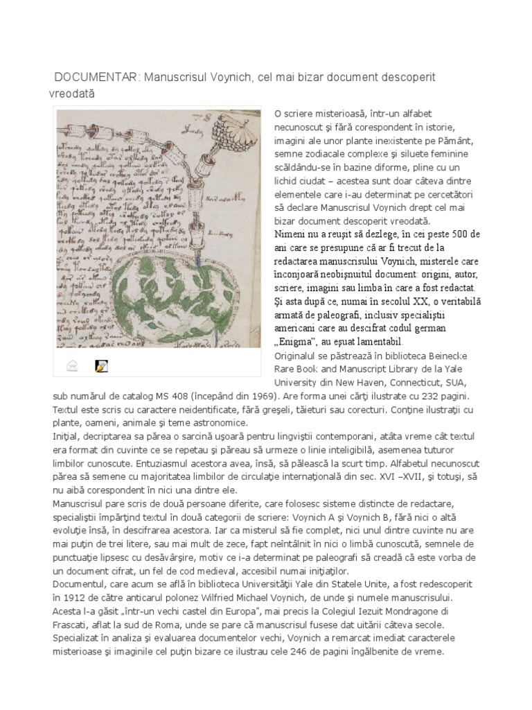 Manuscrisul Voynich - Odt | PDF