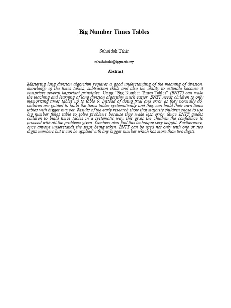 Big Number Times Tables | PDF | Areas Of Computer Science | Behavior ...