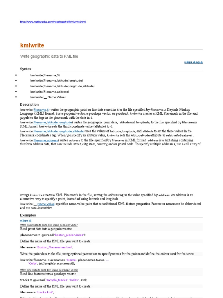 Write Geographic Data To Kml File Pdf Html Element Html