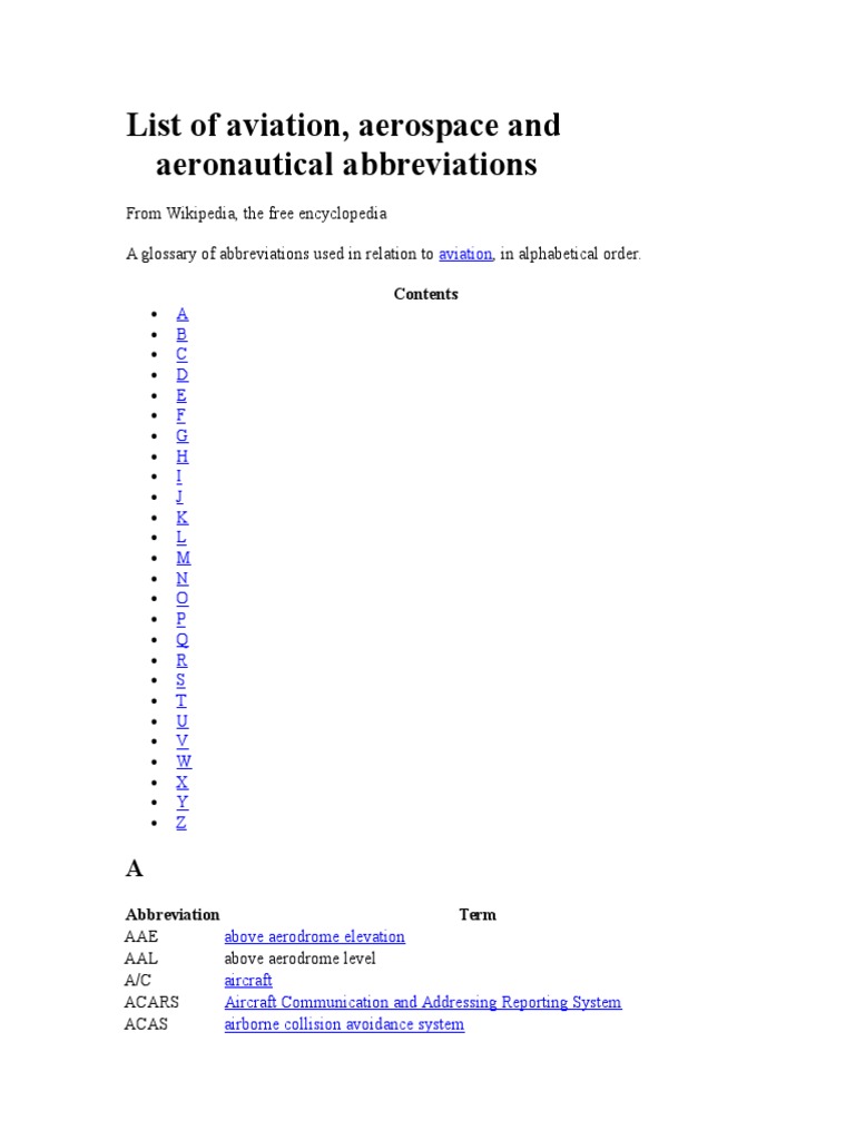 List of Aviation, Aerospace and Aeronautical Abbreviations | PDF | Air ...