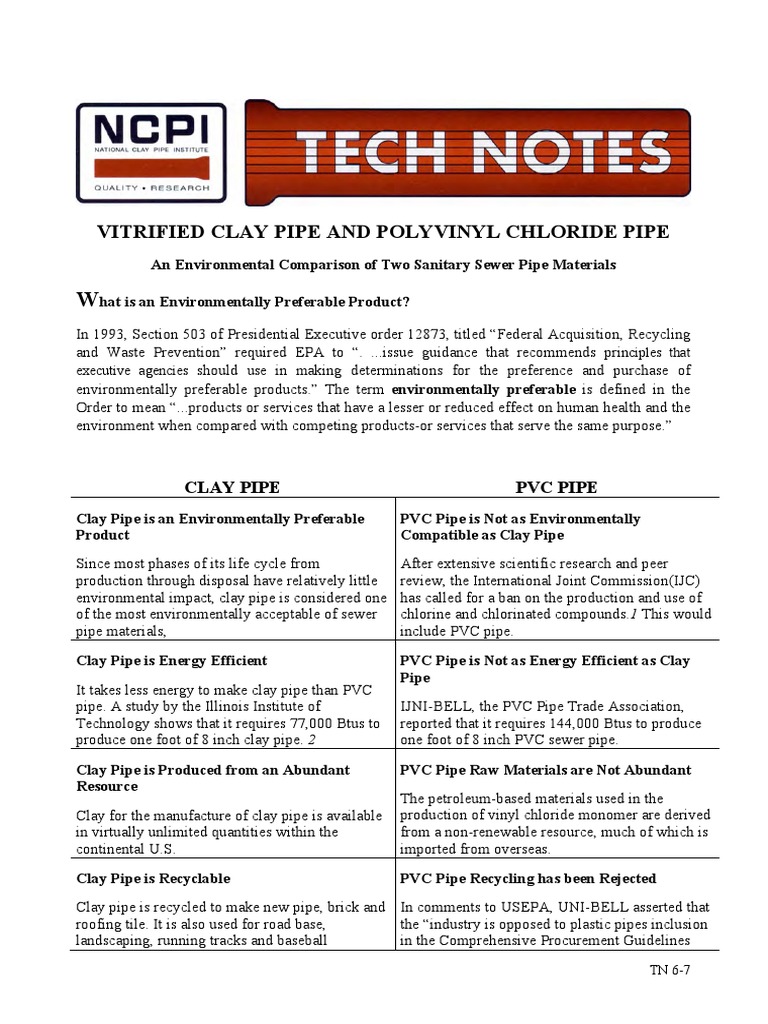 Vitrified Clay Pipe and PVC | PDF | Polyvinyl Chloride | Pipe (Fluid ...