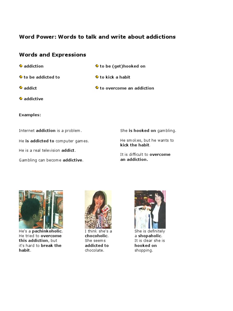 Word Power: Words To Talk and Write About Addictions Words and ...