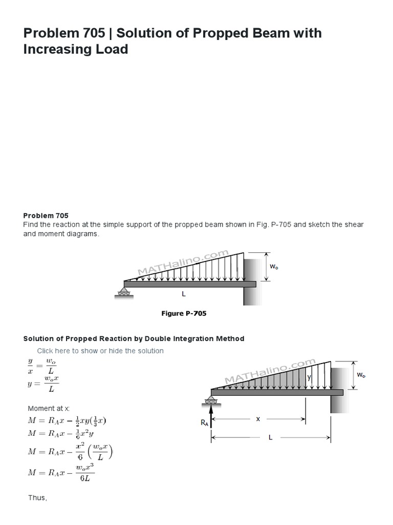 Propped Beam Analysis and Solutions | PDF | Beam (Structure ...