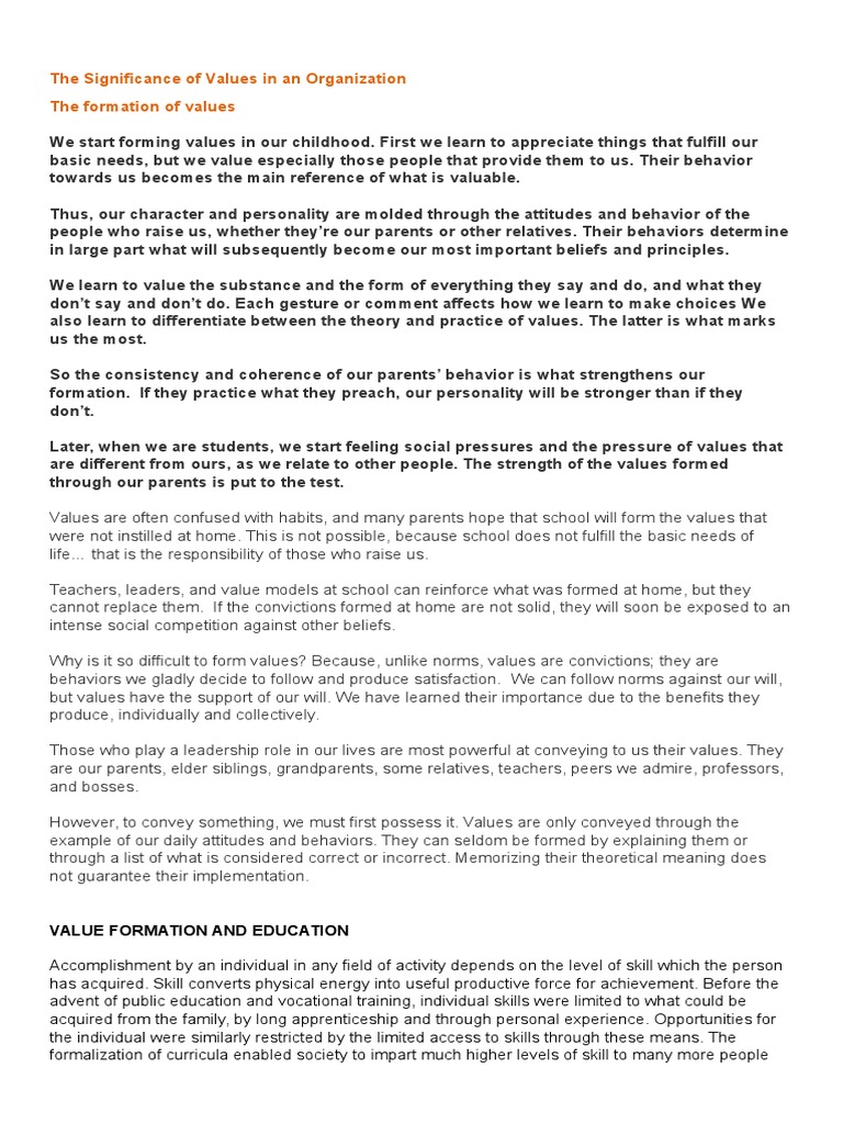 The Formation of Organizational Values: How Values are Learned from an ...