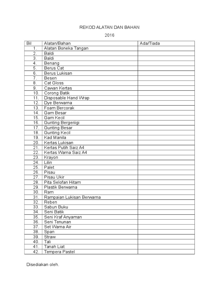 Rekod Alatan Dan Bahan | PDF