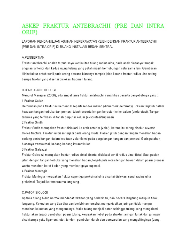 Panduan Asuhan Fraktur Antebrachii | PDF