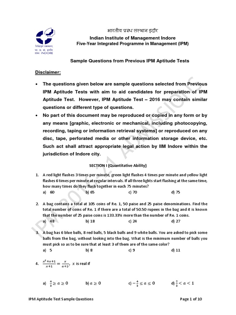 IPM Sample Paper2016 | PDF | Teaching Mathematics | Science