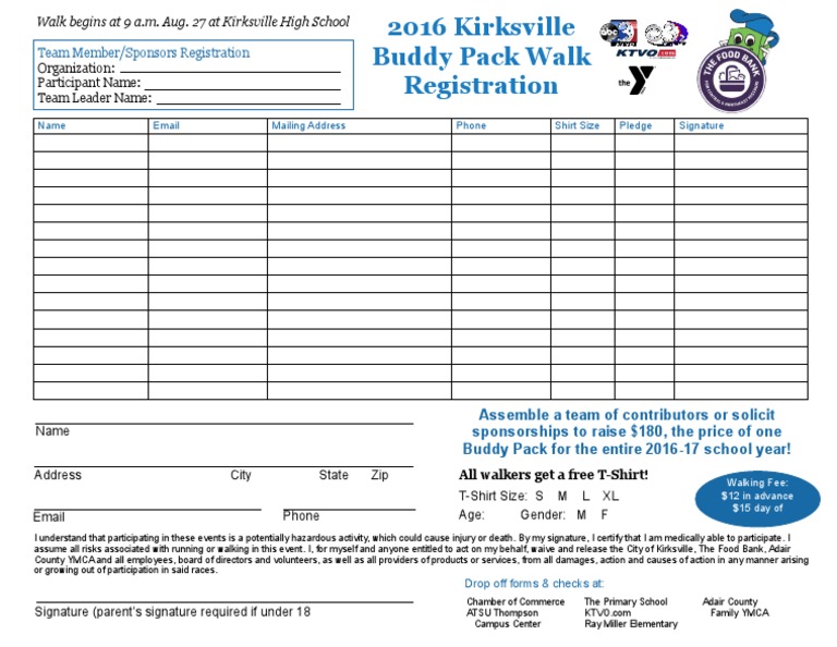 Buddy Pack Walk Registration 2016 | PDF