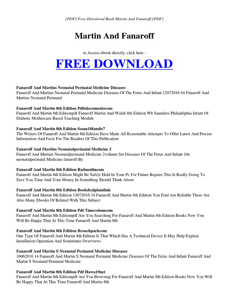 Martin and Fanaroff | PDF | Neonatology | Prenatal Development