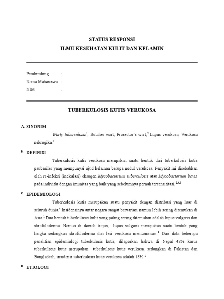 Tuberkulosis Kutis Verukosa: Analisis dan Terapi | PDF | Sains & Matematika