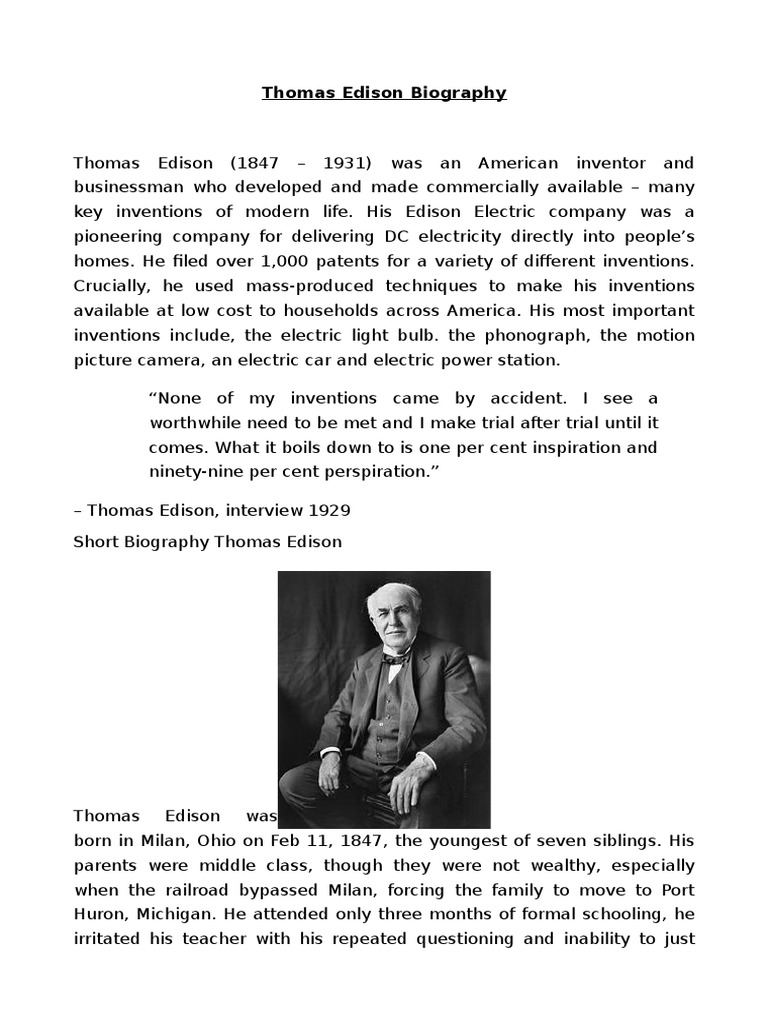 Thomas Edison Biography | Thomas Edison | Science (General)