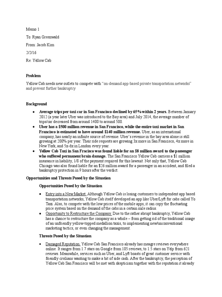 Memo 1 | PDF | Taxicab | Uber (Company)