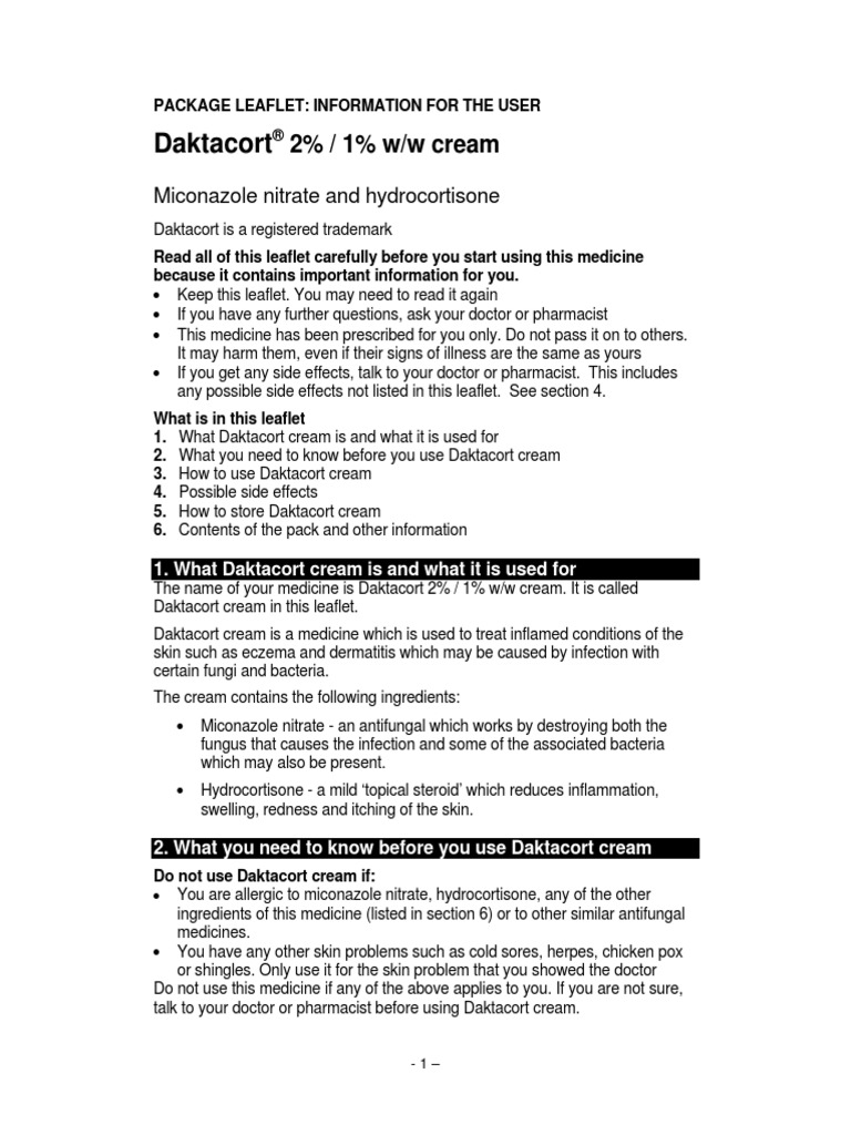 Daktacort Cream PIL.3354.Latest | PDF | Dermatitis | Clinical Medicine