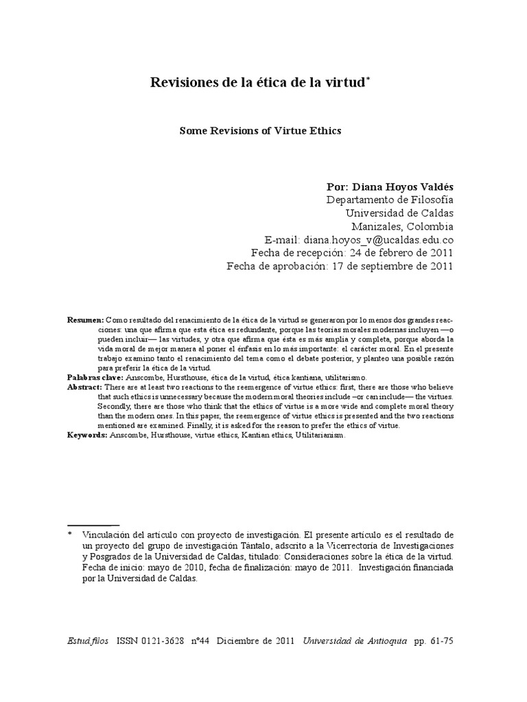 Revisiones de La Etica de La Virtud | PDF | Utilitarismo | Moralidad