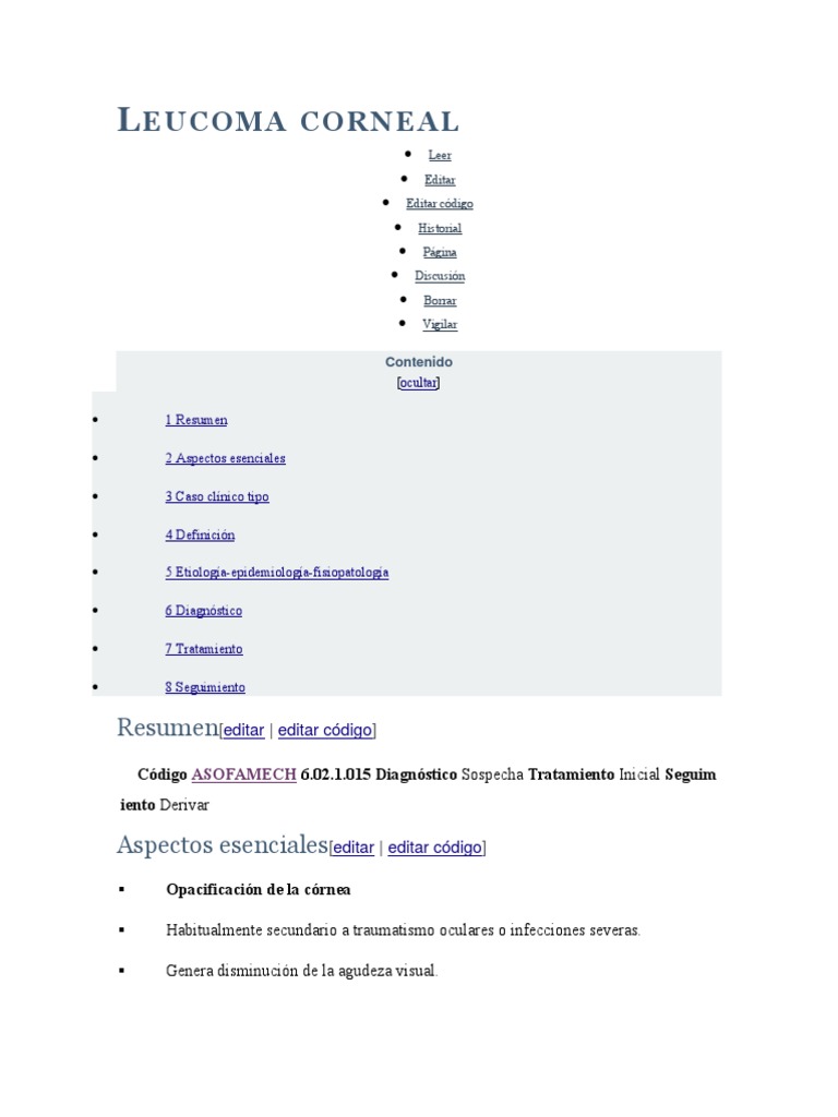 Leucoma Corneal: Diagnóstico y Tratamiento | PDF | Córnea | Ojo humano