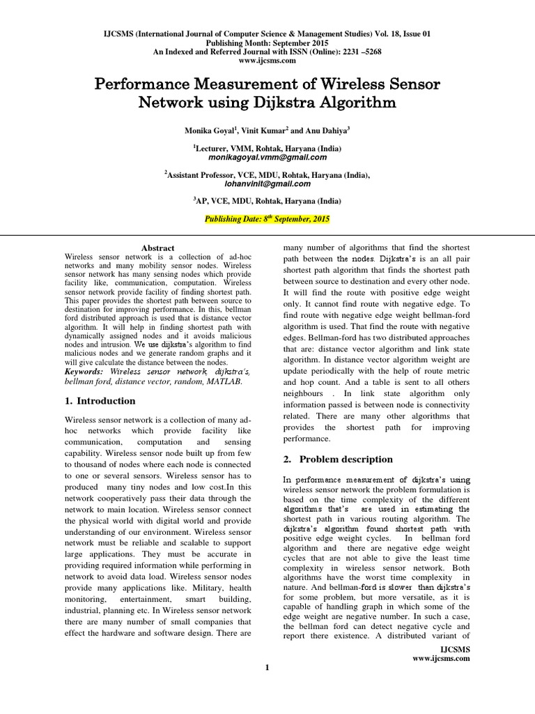 Volume 18, Issue 01, September 2015 - IJCSMSSept2015 - 1 - 7 - Monika PDF | PDF | Routing ...