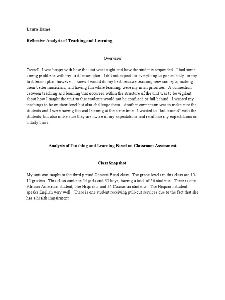 Reflective Analysis of Lessons | PDF | Music Education | Lesson Plan
