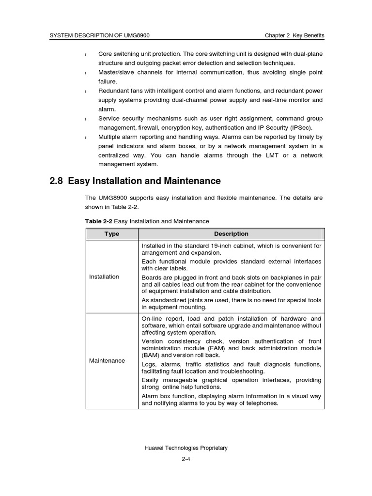 2.8 Easy Installation and Maintenance: System Description of Umg8900 Chapter 2 Key Benefits | PDF