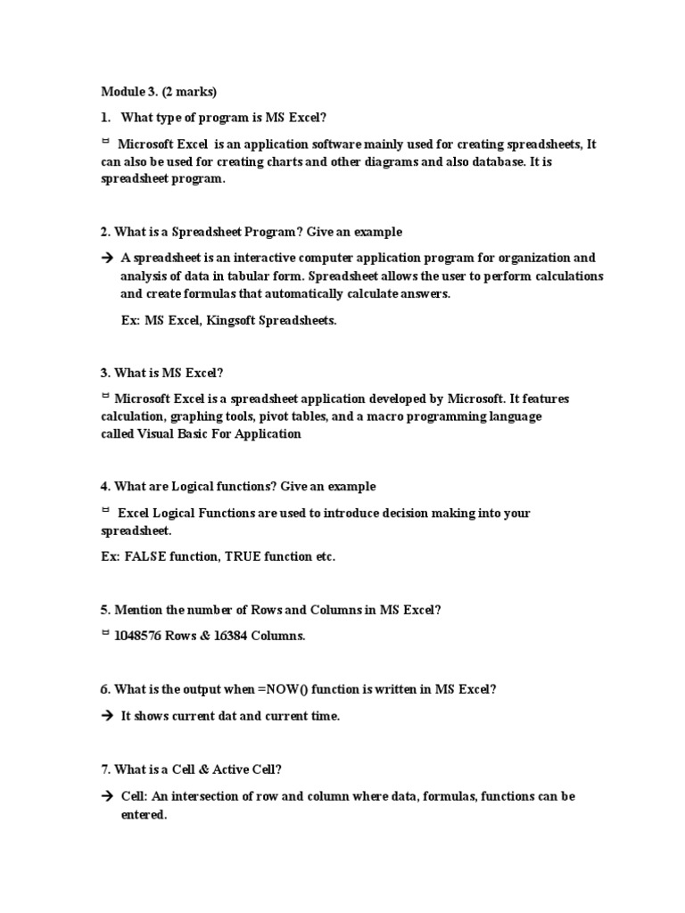 ITFM 3rd 2marks Internal Q and Ans | PDF | Spreadsheet | Microsoft Excel
