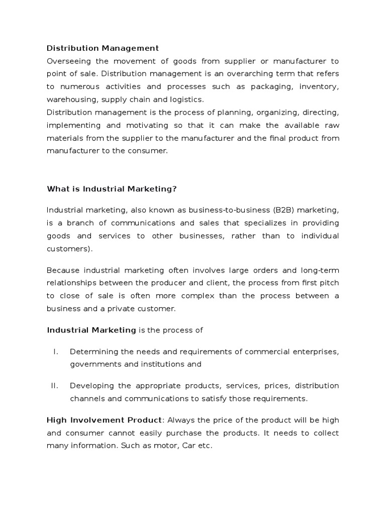 Distribution Management: What Is Industrial Marketing? | PDF | Product ...