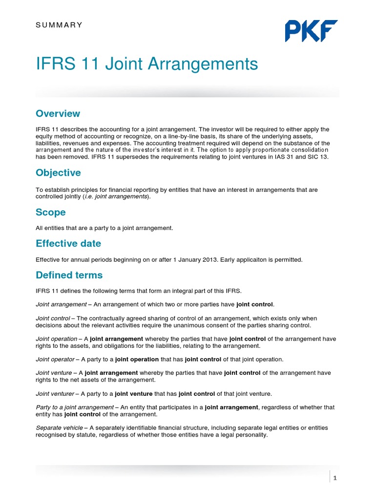 IFRS 11 Summary | PDF | Joint Venture | International Financial ...