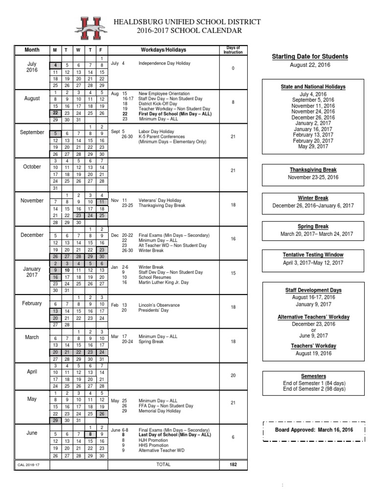 2016-2017 Calendar | PDF | Language Arts & Discipline