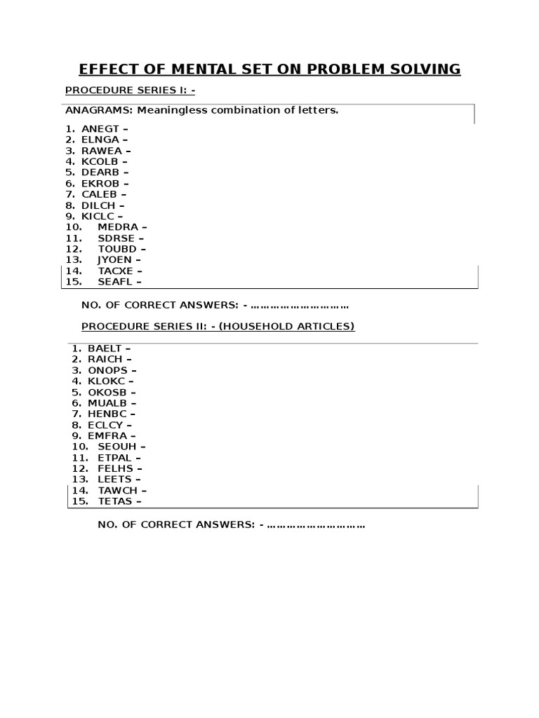 Effect of Mental Set On Problem Solving | PDF