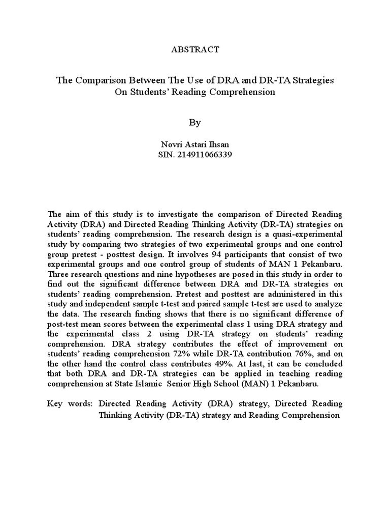 The Comparison Between The Use of DRA and DR-TA Strategies On Students ...