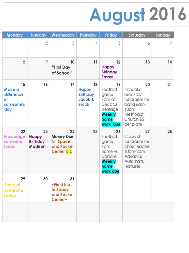 August School Calendar HTM | PDF