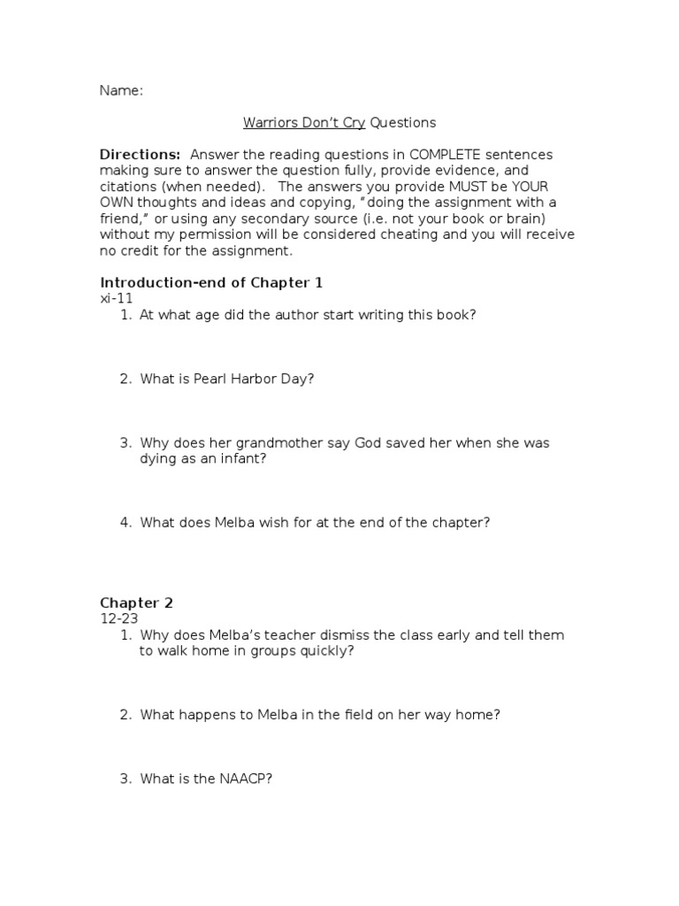 Warriors Don't Cry: Discussion Questions | PDF