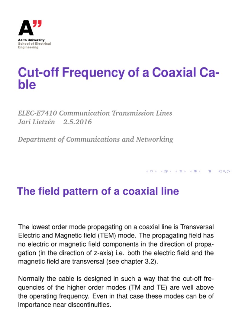 Coaxial Cable Cut-off Frequency Analysis | PDF