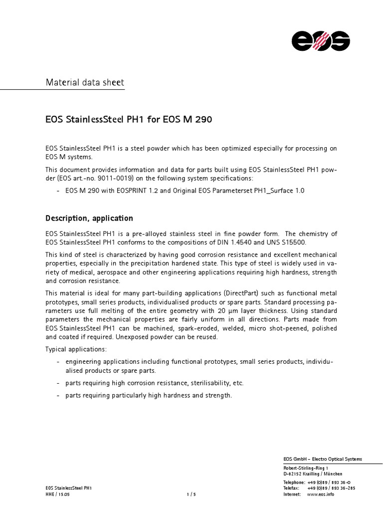 EOS Material-Datasheet Stainless-Steel-PH1 M290 en PDF | PDF | Hardness ...