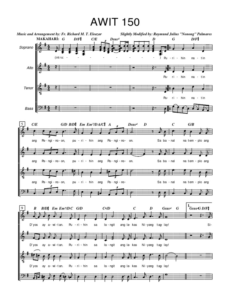 Awit 150-Satb | PDF | Singing | Pitch (Music)