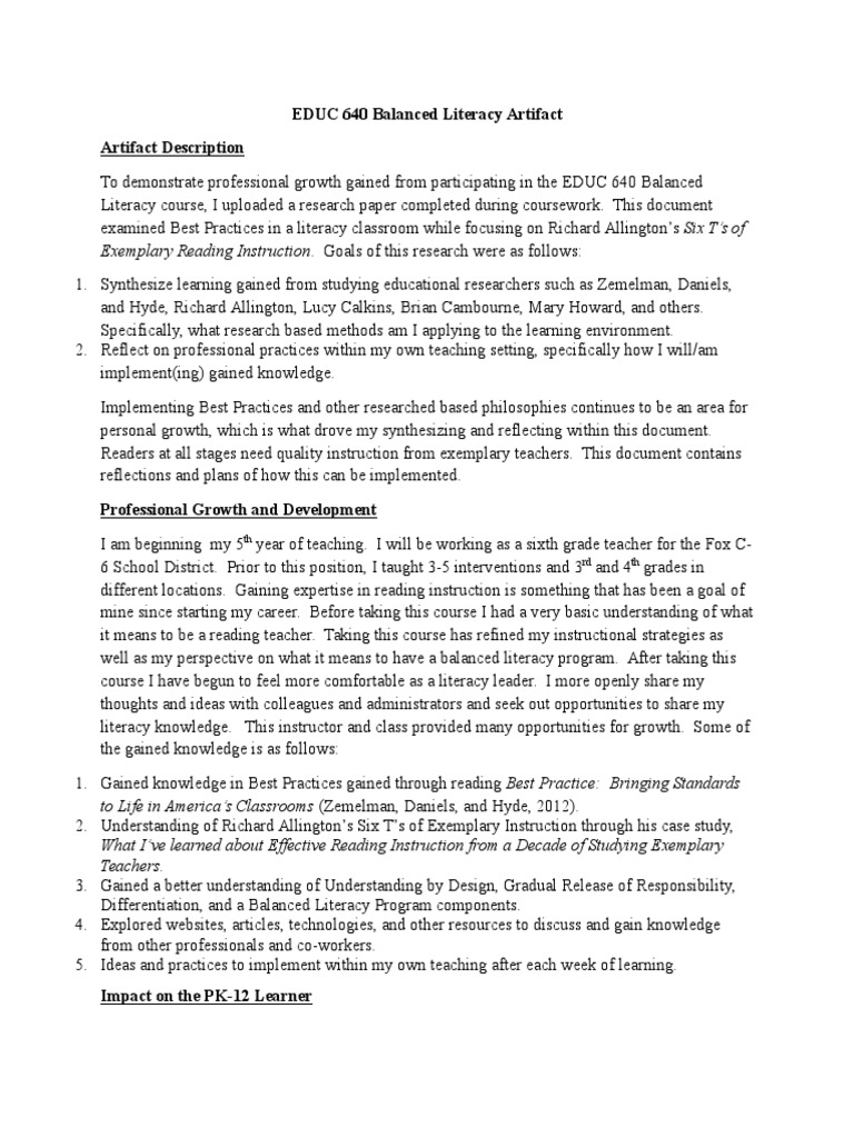Balanced Literacy Course Reflection | PDF | Reading Comprehension ...