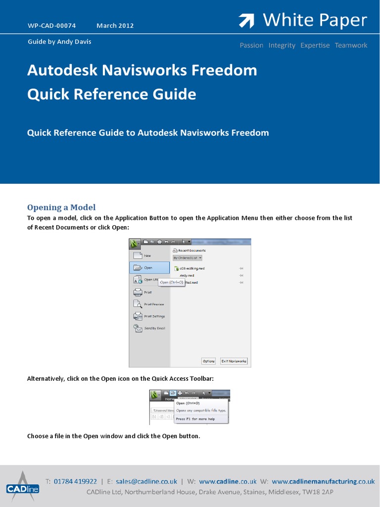 Navisworks Freedom Quick Reference | PDF | Menu (Computing) | Button (Computing)