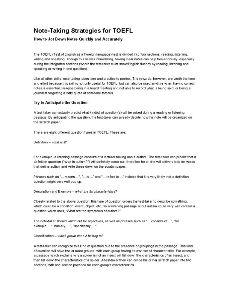 Note-Taking Strategies For TOEFL: How To Jot Down Notes Quickly and ...