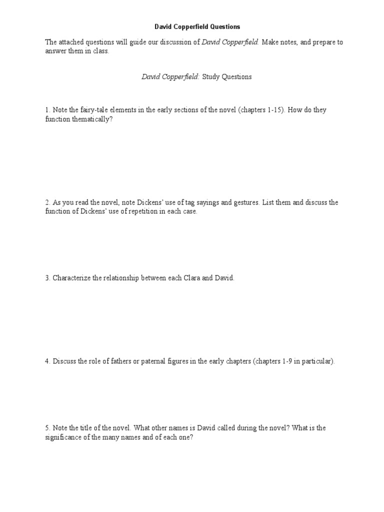 David Copperfield Study Questions Guide | PDF