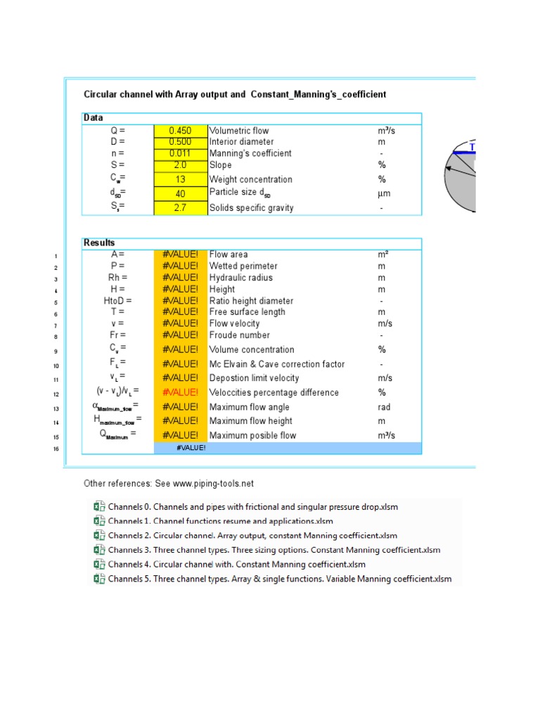 Channels 2. Circular Channel. Array Output, Constant Manning Coefficient | PDF